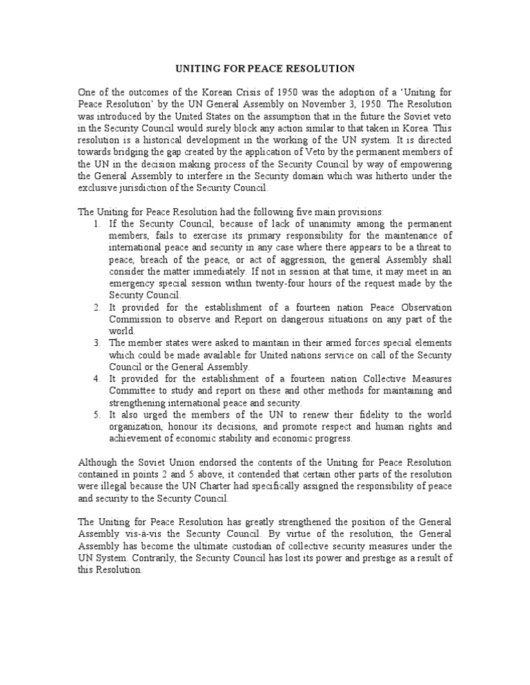 Uniting for Peace Resolution | United Nations Security Council | United ...