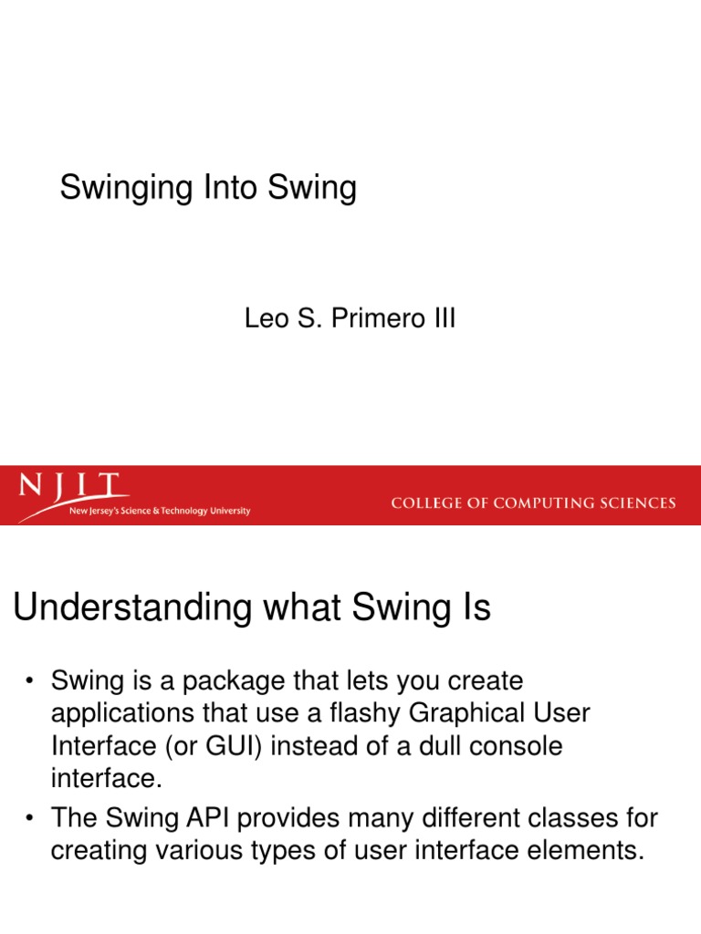 Swinging Into Swing: Leo S. Primero III | PDF | Button (Computing) | Programming Paradigms