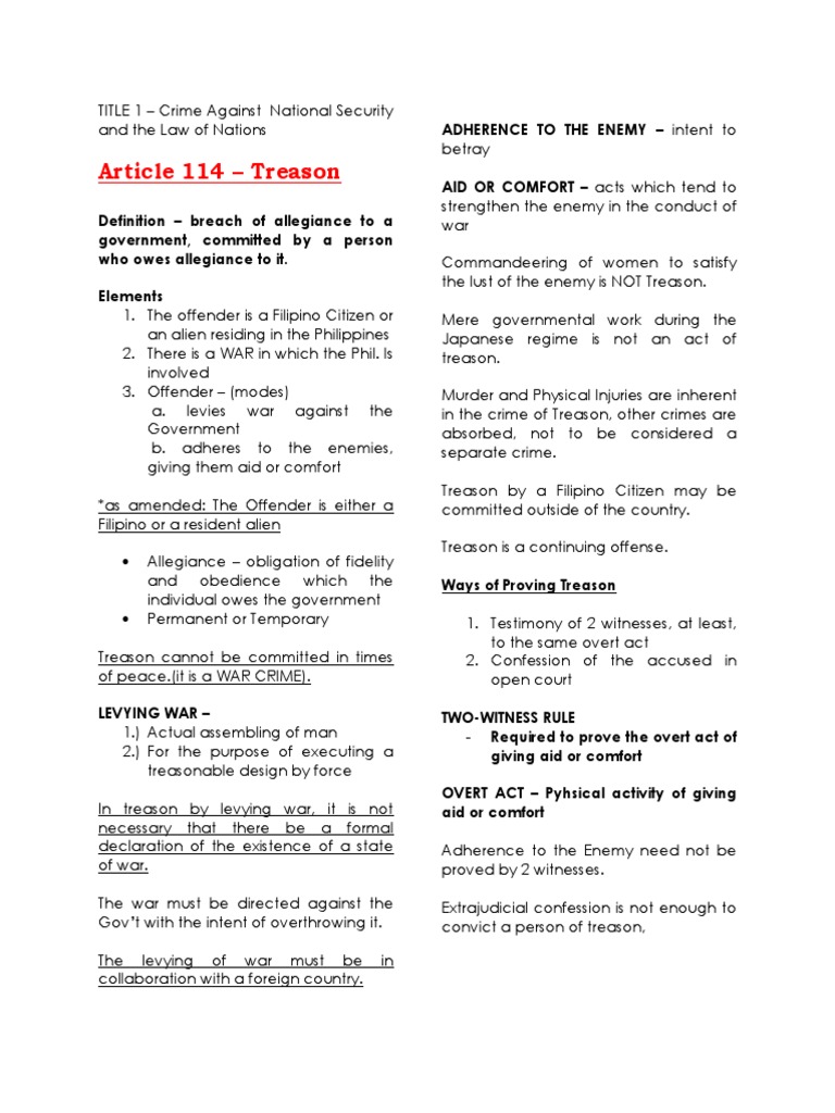 Crim 2 Reviewer | PDF | Treason | Crime & Violence