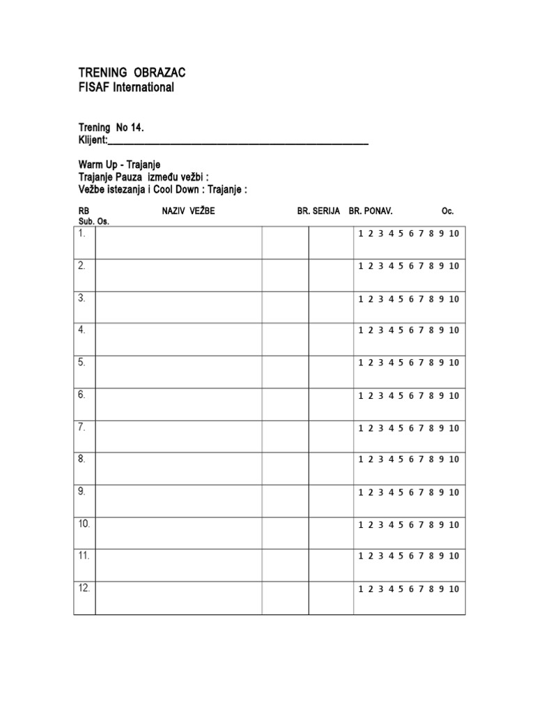 Trening Obrazac FISAF International | PDF