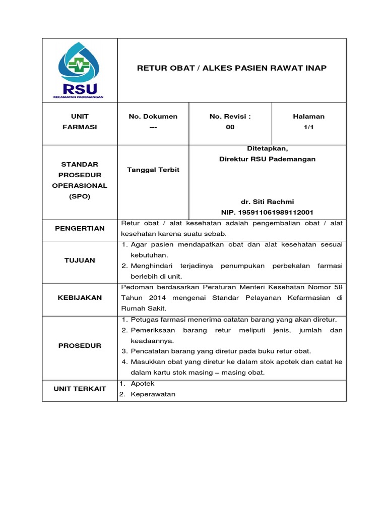 12 SPO FARMASI - Retur Obat-Alkes Pasien Rawat Inap | PDF