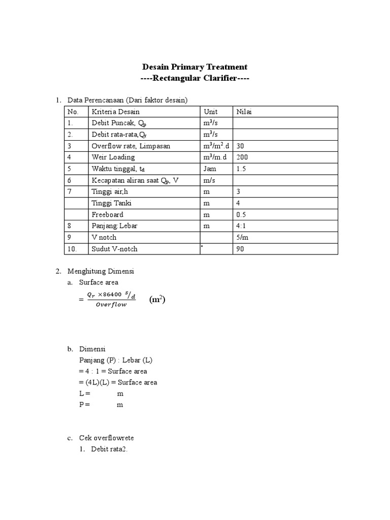 Kriteria Desain Clarifier Sedimentasi | PDF | Metode & Bahan Ajar