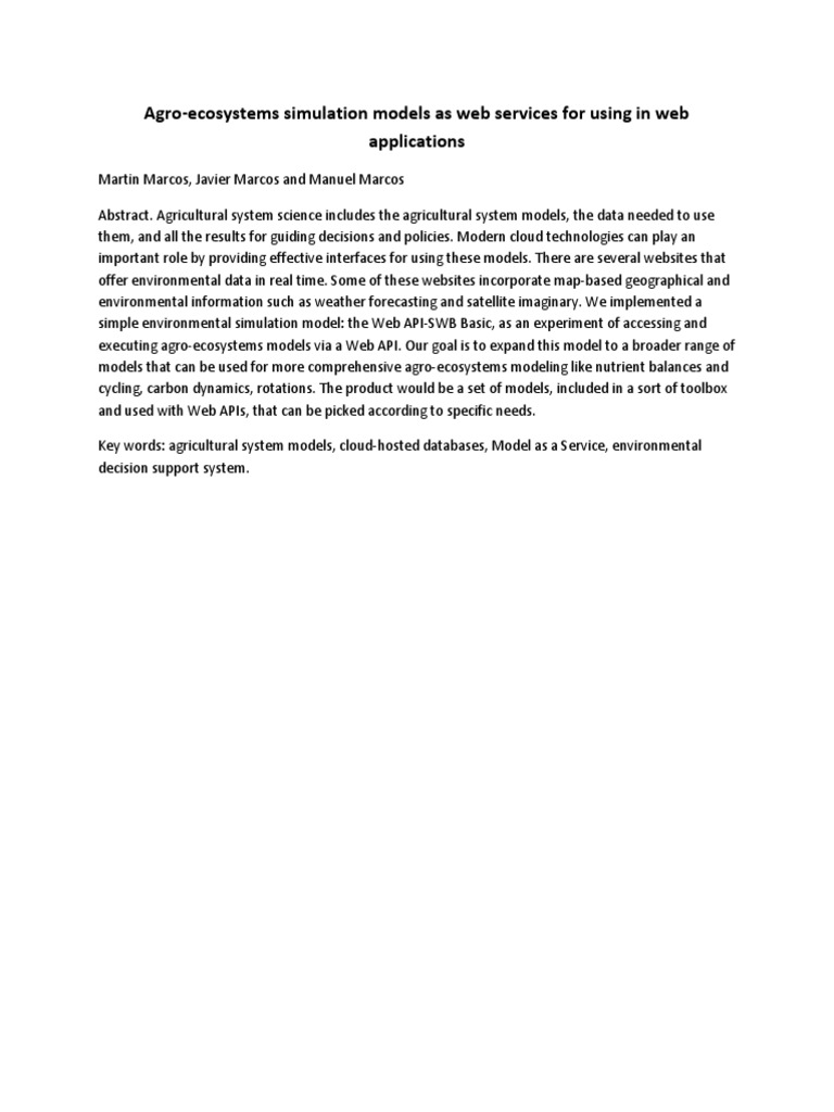 Agro-Ecosystems Simulation Models As Web Services For Using in Web ...