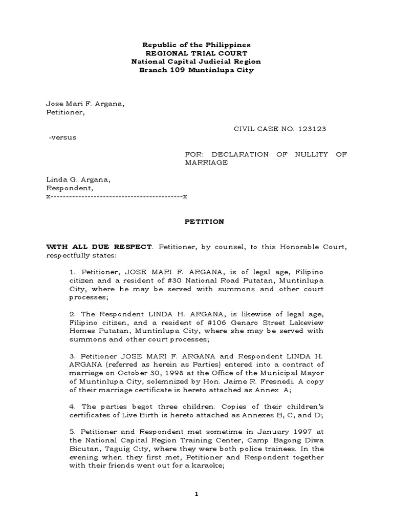 Petition For Annulment of Marriage | PDF | Personality Disorder | Marriage