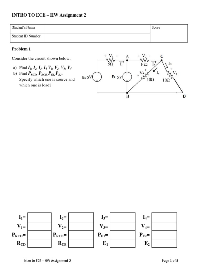 ECE Homework for Students | PDF | Electrical Network | Equations