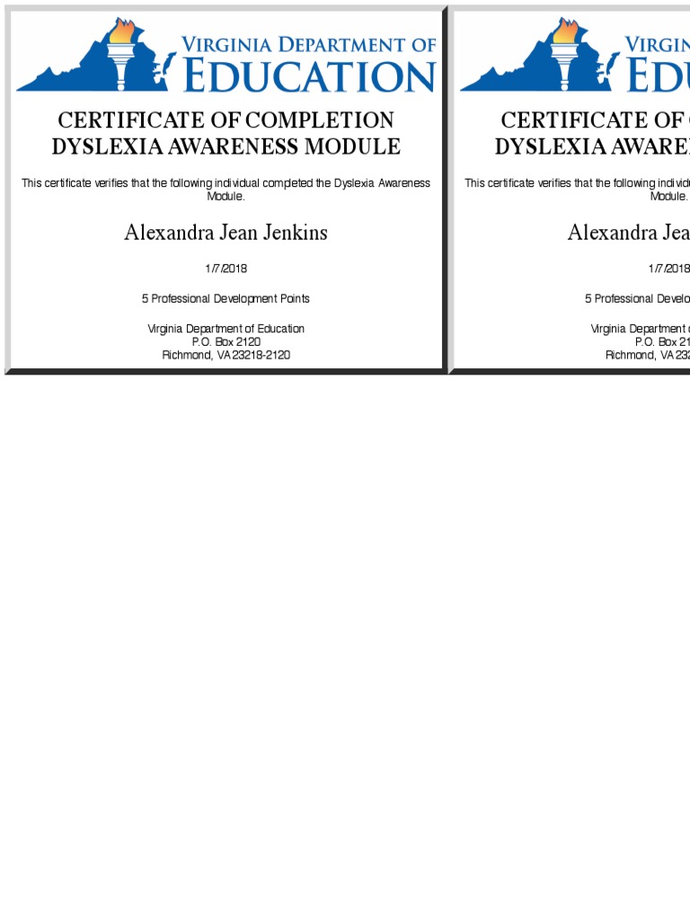 Dyslexia Awareness Module Certificate | PDF