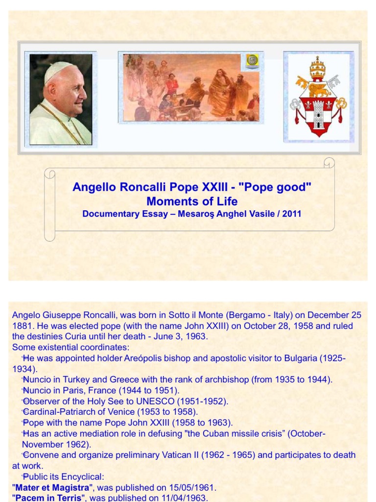 Angelo Roncalli - Pope John Xxiii - Life Moments - Documentary Essay | PDF
