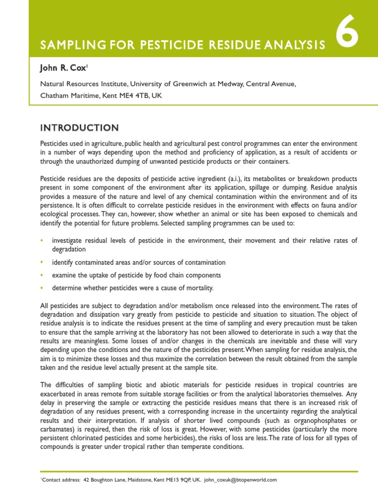 Sampling For Pesticide Residue Analysis | PDF | Pesticide | Soil