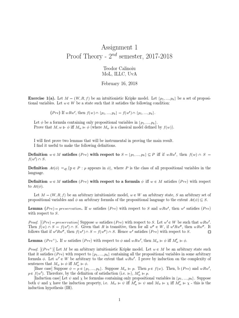 Assignment 1, Teodor Calinoiu, Proof Theory | PDF | Mathematical Proof | Syntax (Logic)