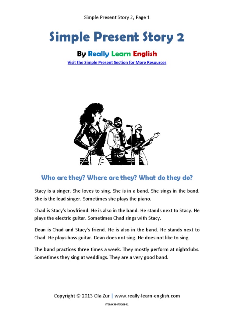 Simple Present Story 2 PDF | PDF | Question | Singing