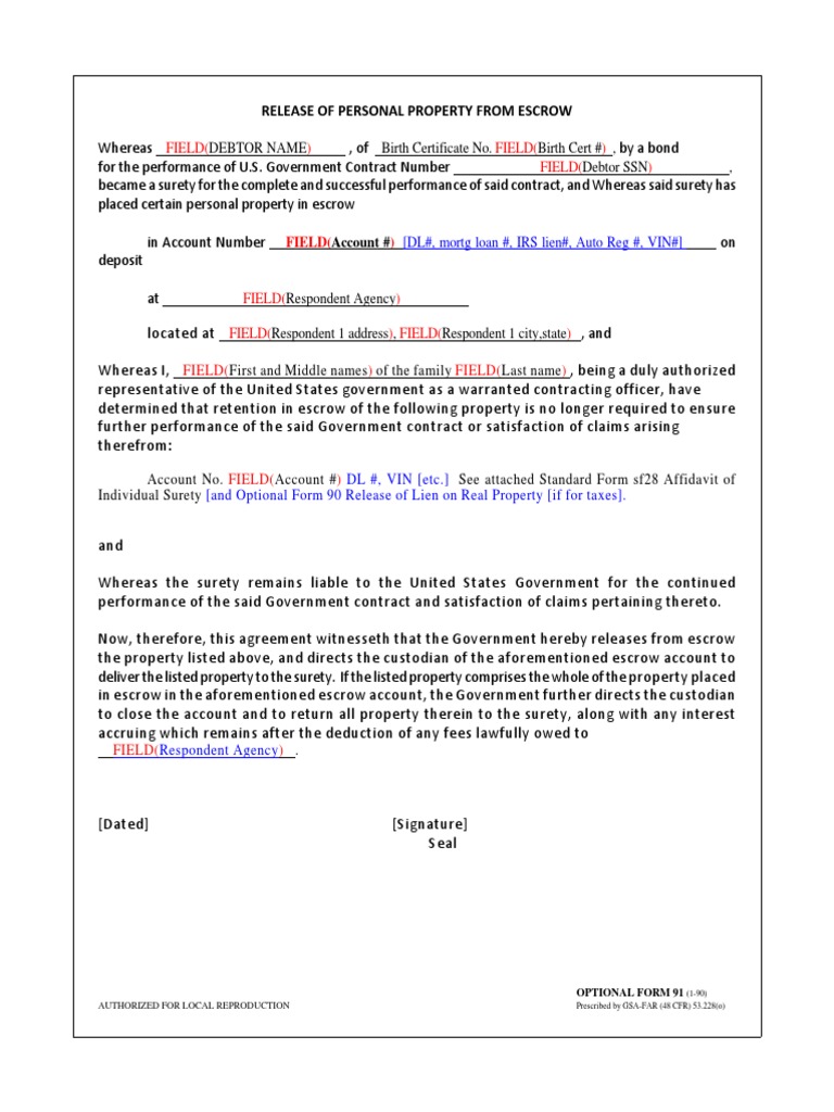 Release of Escrow Personal Property | PDF