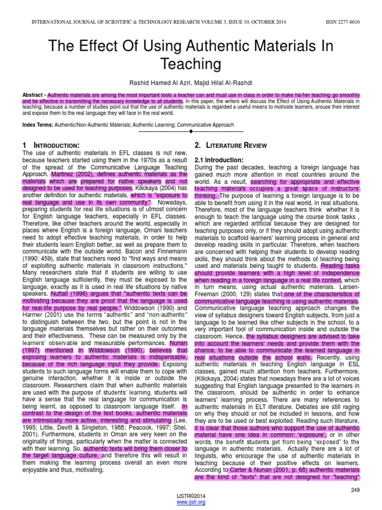 The Effect of Using Authentic Materials in Teaching | Download Free PDF ...