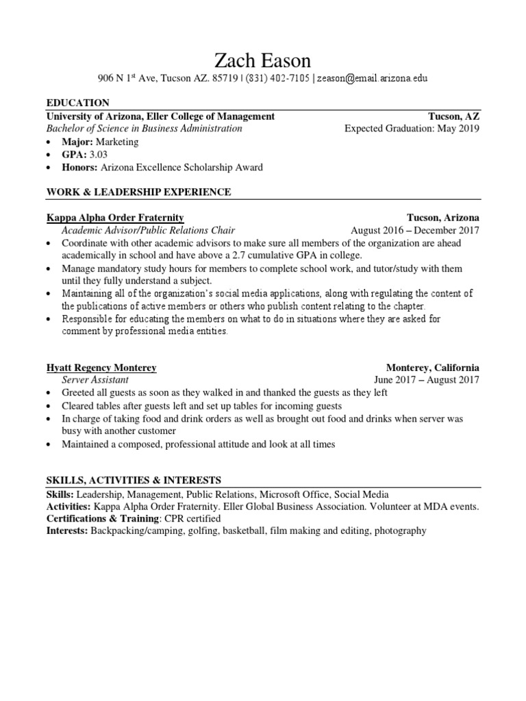 Zach Eason's Marketing Resume | PDF | Career & Growth | Wellness