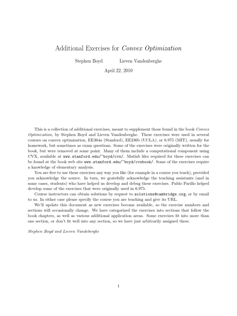 Additional Exercises For Convex Optimization | PDF | Mathematical ...