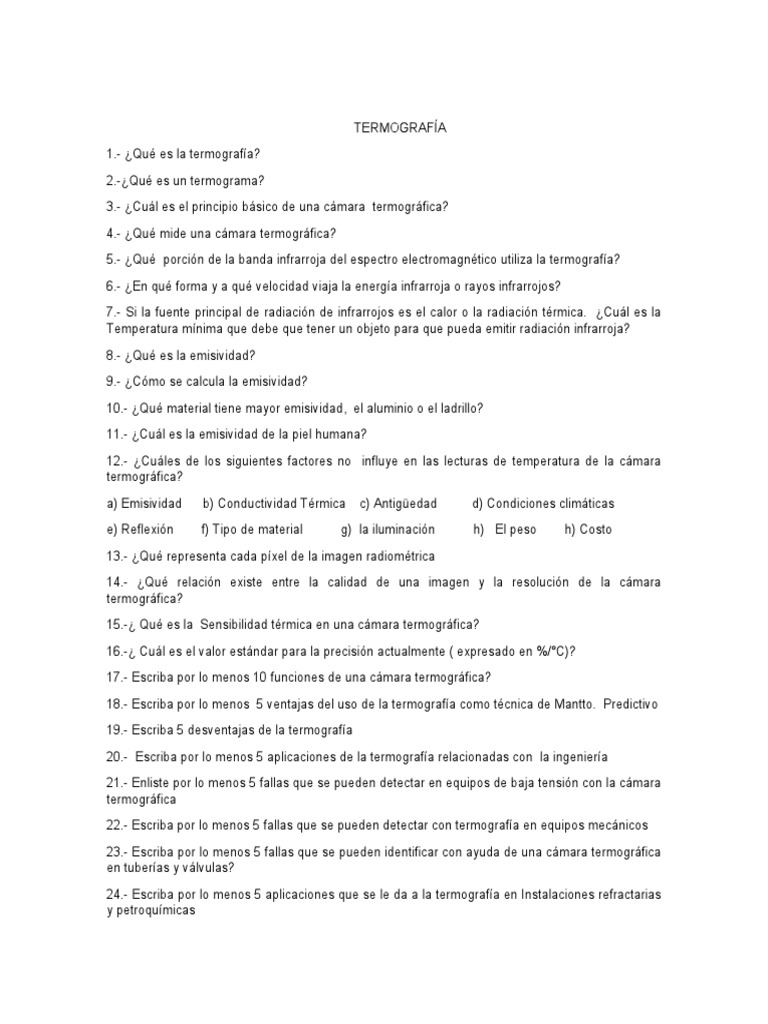 Cuestionario Termografia | PDF | Ciencia y matemáticas
