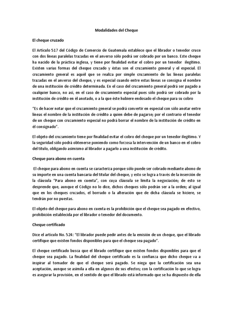 Modalidades Del Cheque | PDF | Cheque | Bancos