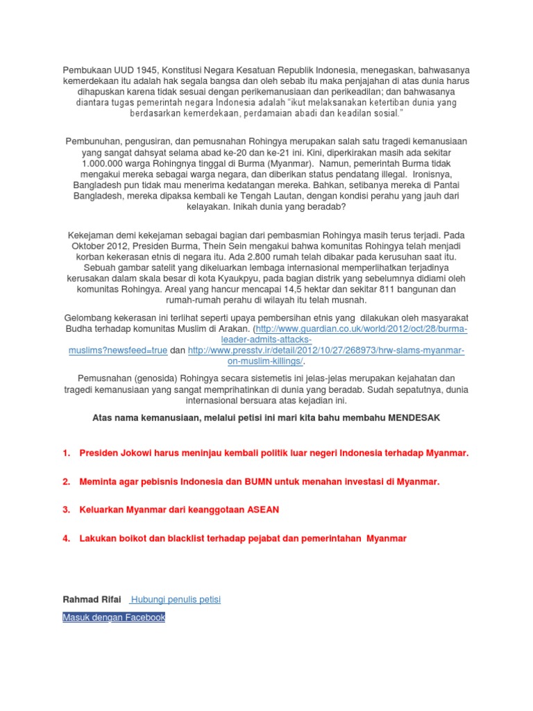 Contoh Petisi Online Rohingya | PDF