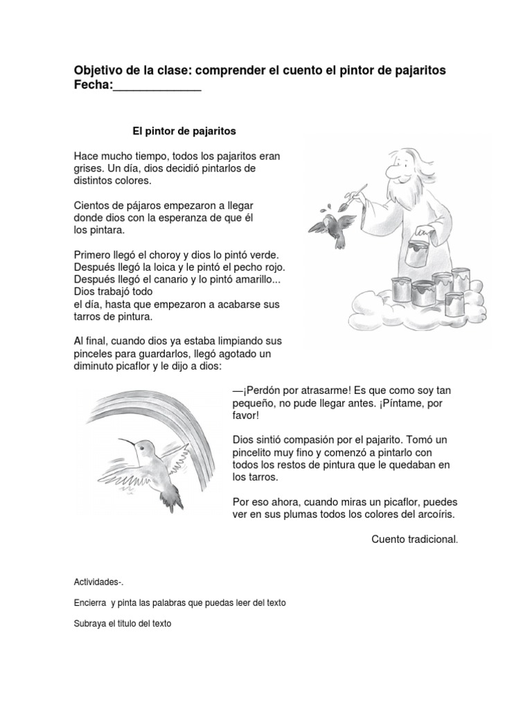 El pintor de pajaritos: cuento infantil | PDF | Hogar, jardinería y bricolaje | Poesía