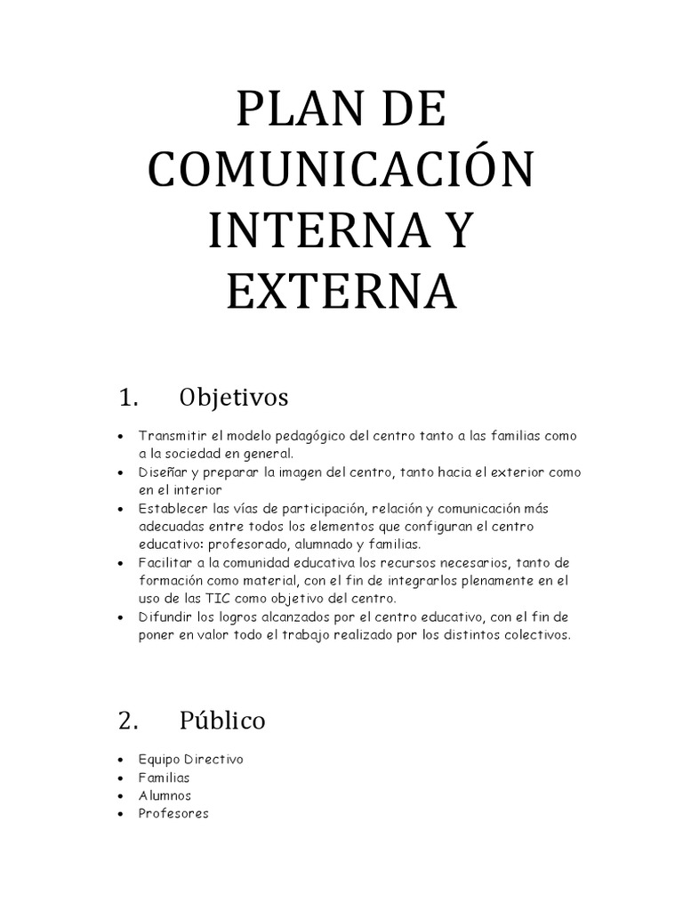 Plan de Comunicacion Interna y Externa | PDF | Tecnología de información y comunicaciones | Maestros