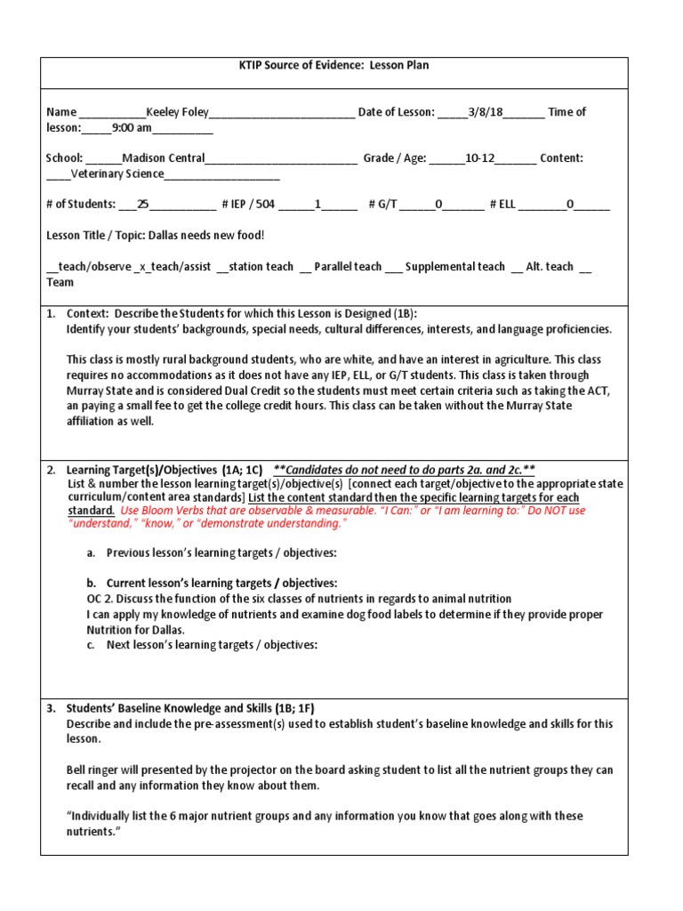 Ktip Source of Evidence Lesson Plan 1 Dallas Needs New Food | Download ...