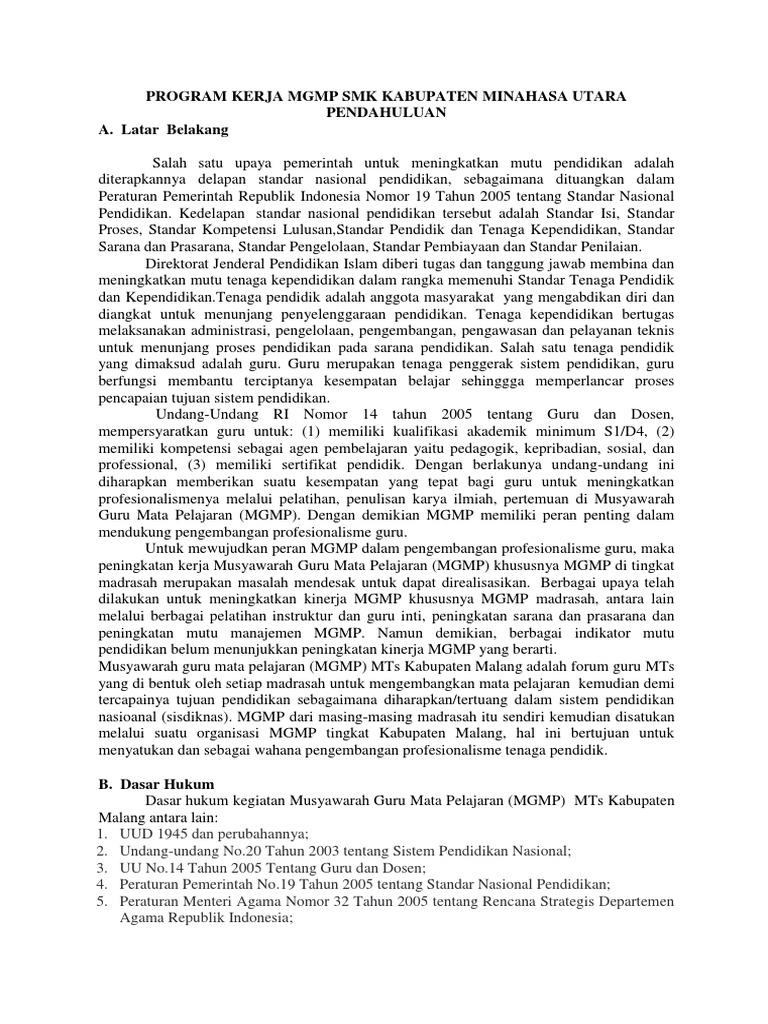 Program Kerja MGMP Mts Kabupaten Minut | PDF