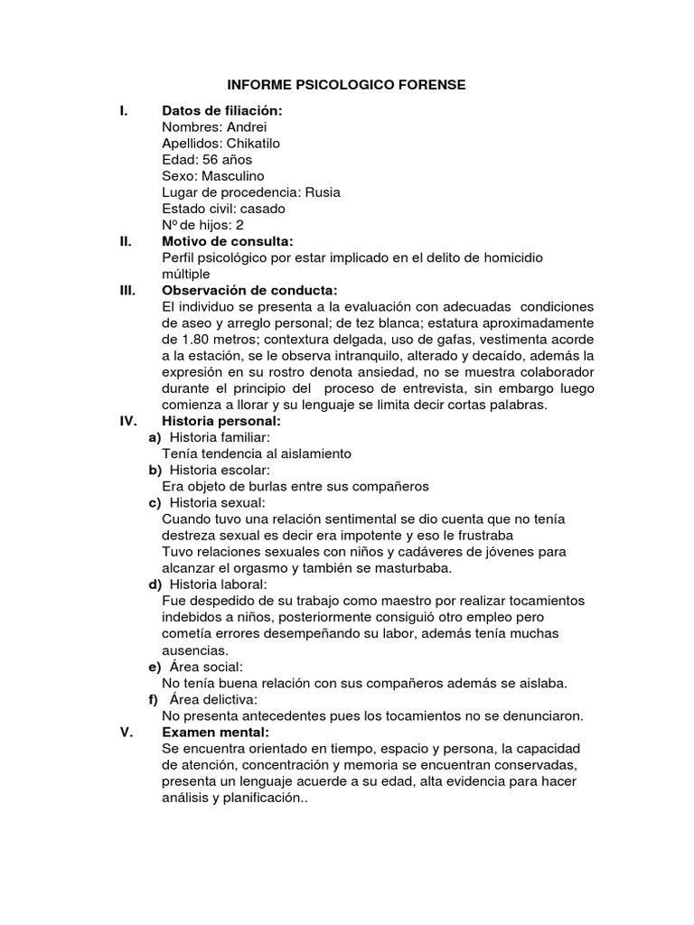 Informe Psicologico Forense andrei | Ansiedad | Psicología