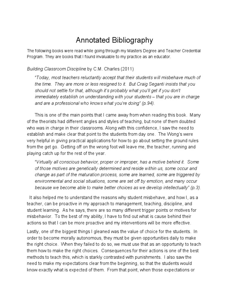 Annotated Bibliography For Masters Degree-2 | PDF | Teachers | Question
