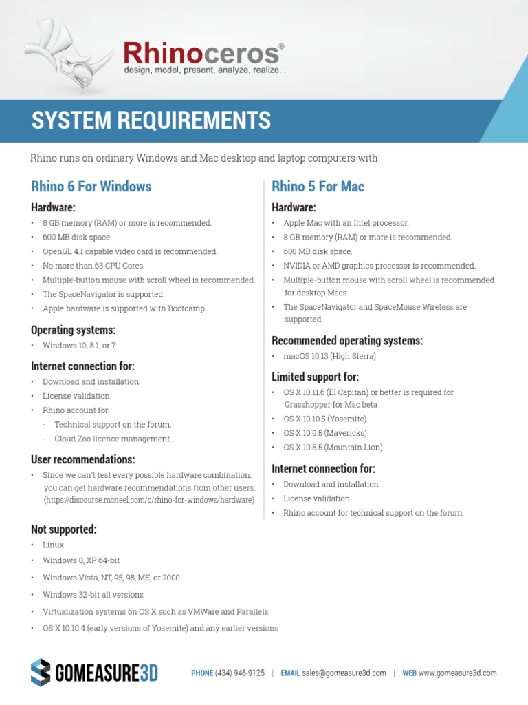 Rhino 3D CAD Software System Requirement | PDF | Mac Os | Macintosh