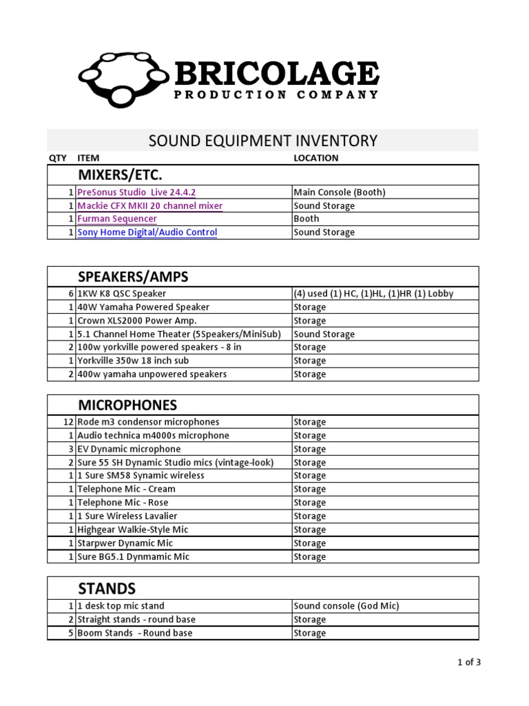 Sound Equipment Inventory: Mixers/Etc | PDF | Microphone | Headphones