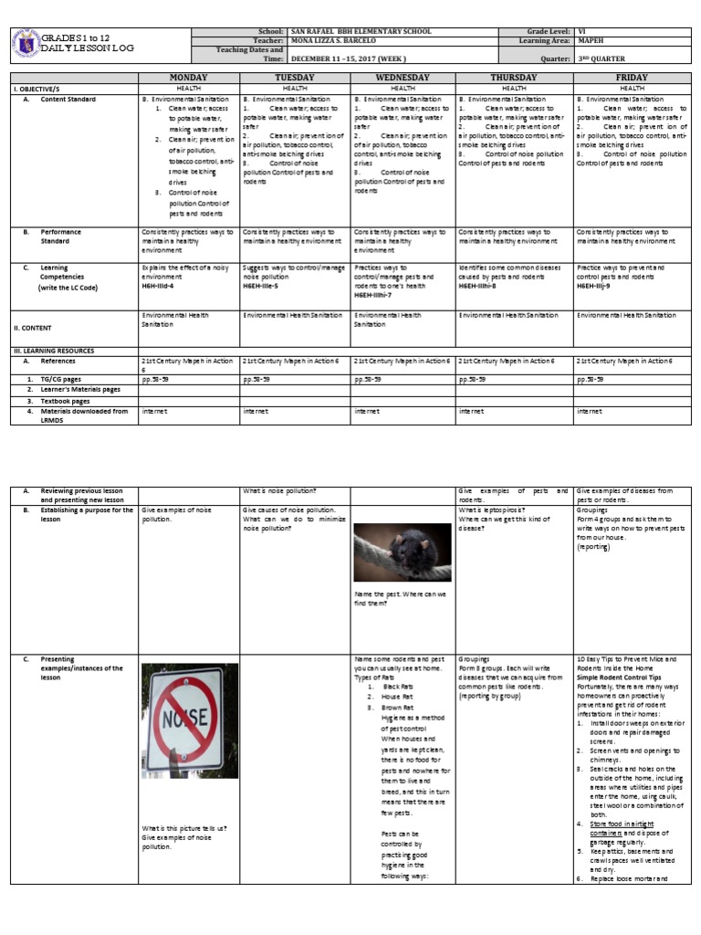 DLL Mapeh 6 q3 w7 Health | PDF | Rodent | Rat