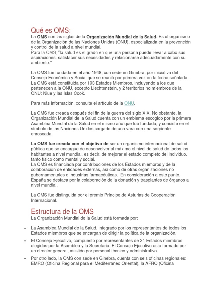 Qué Es OMS:: La OMS Fue Creada Con El Objetivo de Ser Un Organismo ...