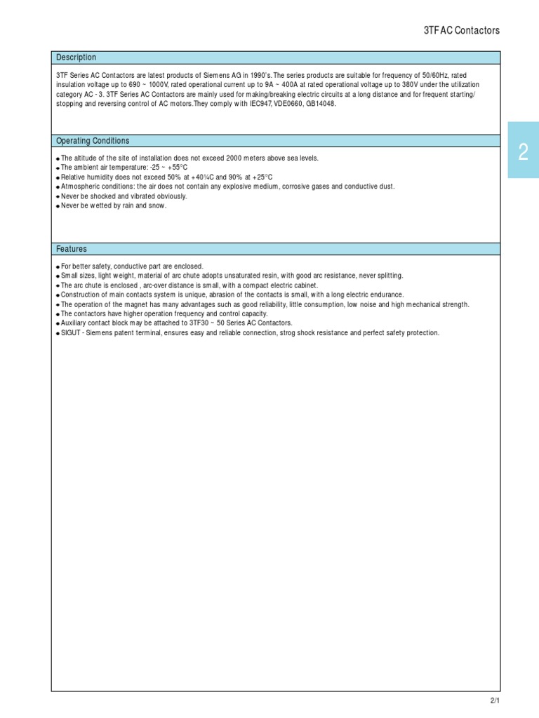 Siemens 3TF AC Contactors Overview | PDF | Alternating Current | Mains ...