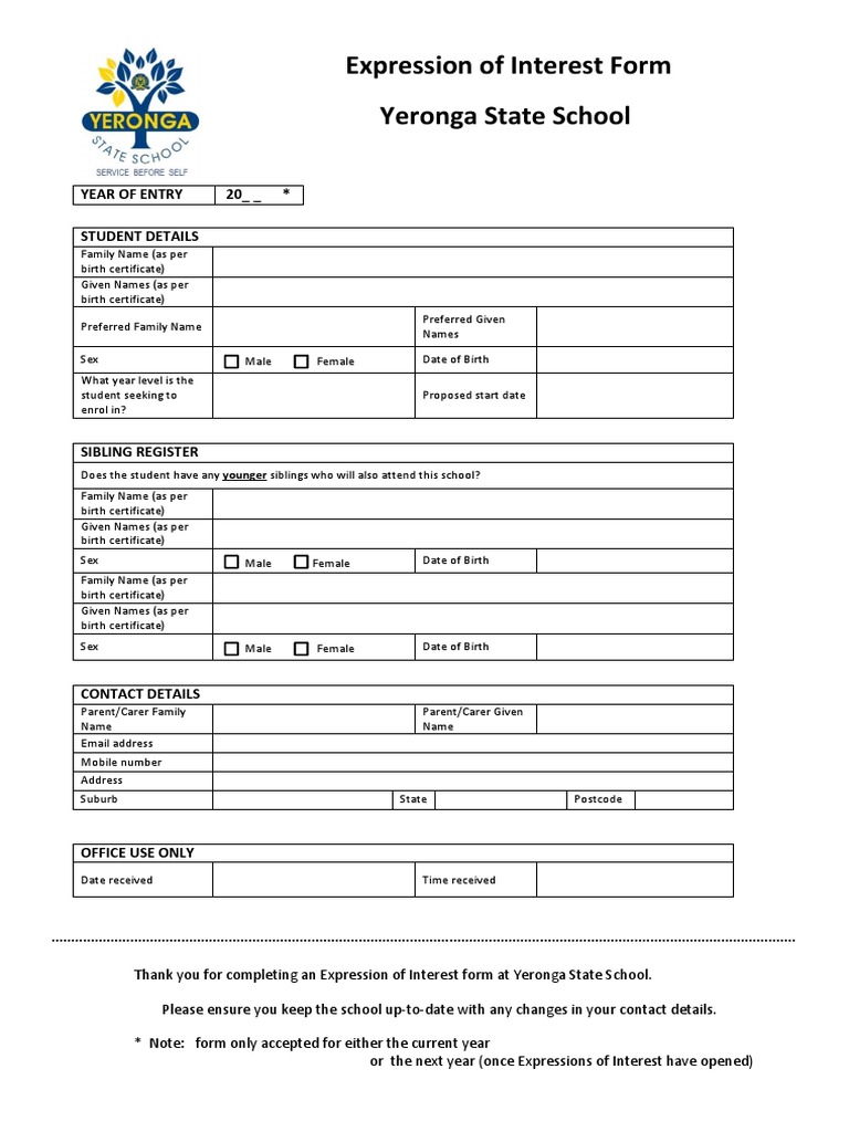 Expression of Interest Form | PDF | Birth Certificate | Human Reproduction