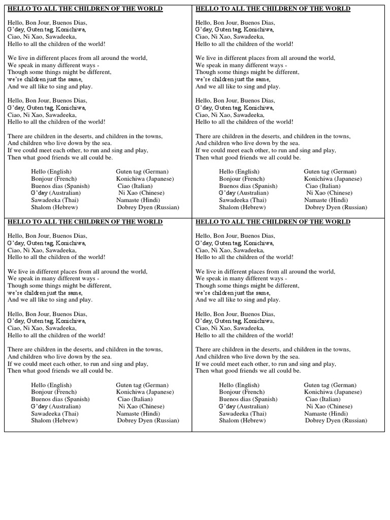 Global Greetings for Children’s Song | PDF | Languages Of Asia | Languages