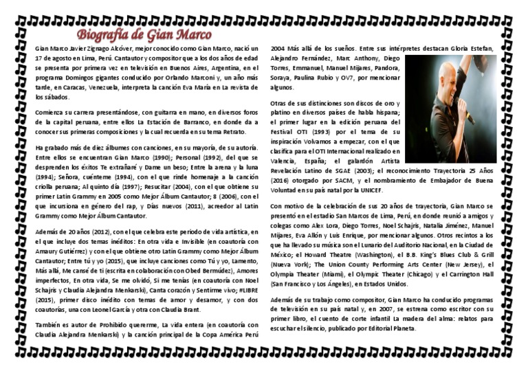 Biografia Gian Marco Javier Zignago Alcóver | PDF | Musica en español ...
