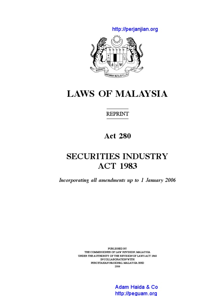 Act 280 Securities Industry Act 1983 | PDF | Securities (Finance) | Stocks