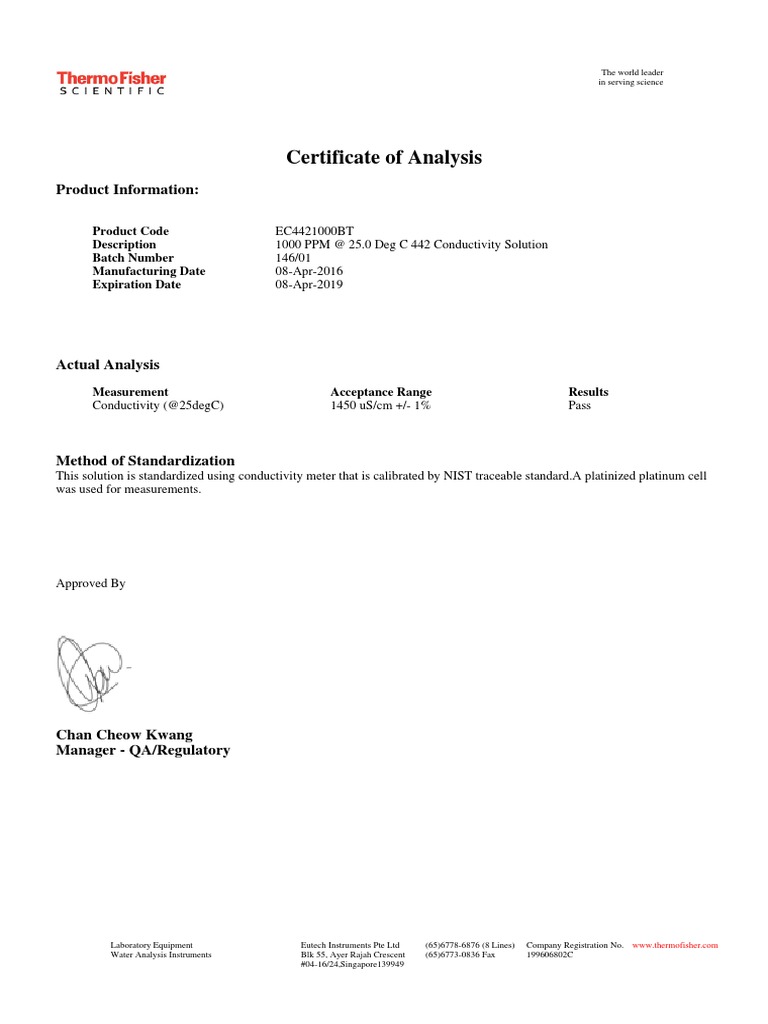 Certificate of Analysis: Product Information | PDF