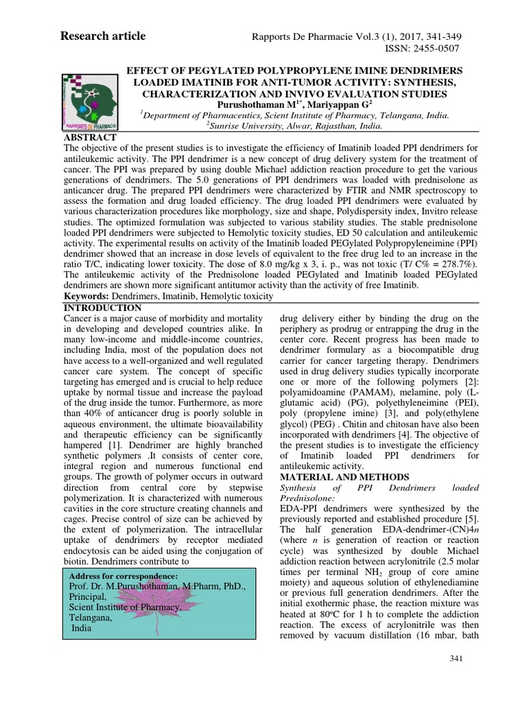 Effect of Pegylated Polypropylene Imine Dendrimers Loaded Imatinib For ...