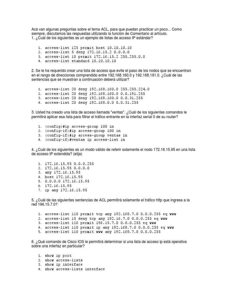 Ejercicios Access List | PDF | Protocolos Osi | Estándares de internet