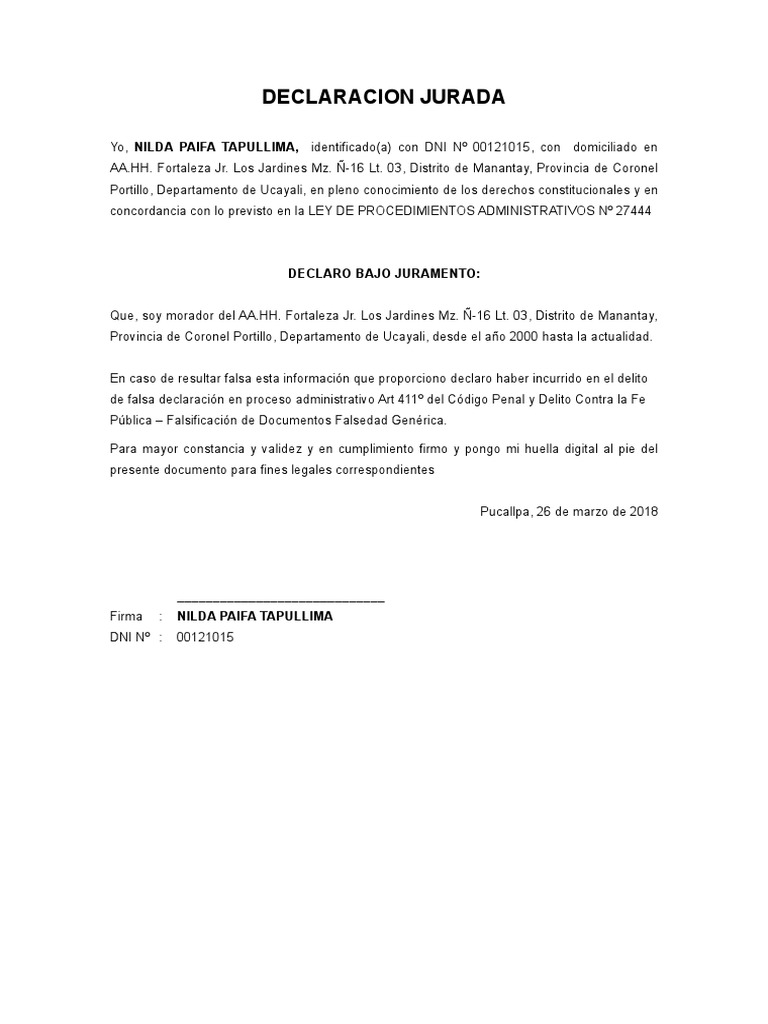 Declaracion Jurada - Modelo Becas | PDF | Ley Pública | Virtud