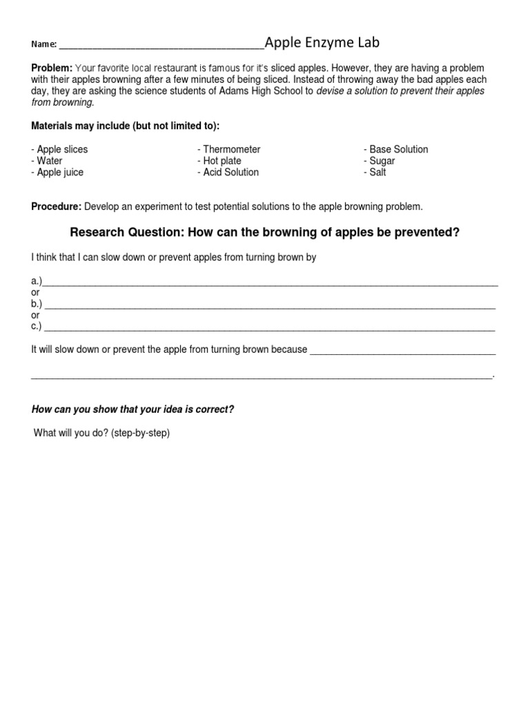 Apple Enzyme Lab: Research Question: How Can The Browning of Apples Be ...