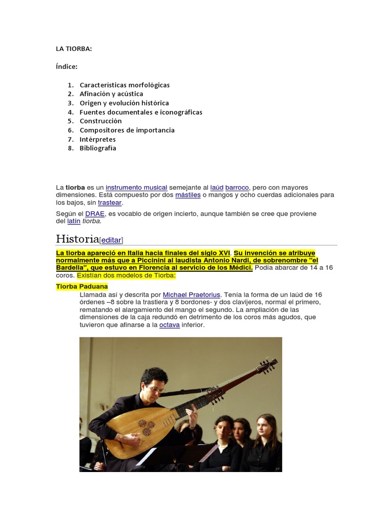 Características de la Tiorba Italiana | PDF | Instrumentos musicales ...