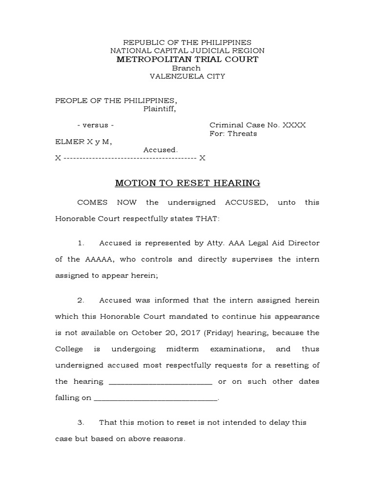 Motion To Reset | PDF | Common Law | Virtue