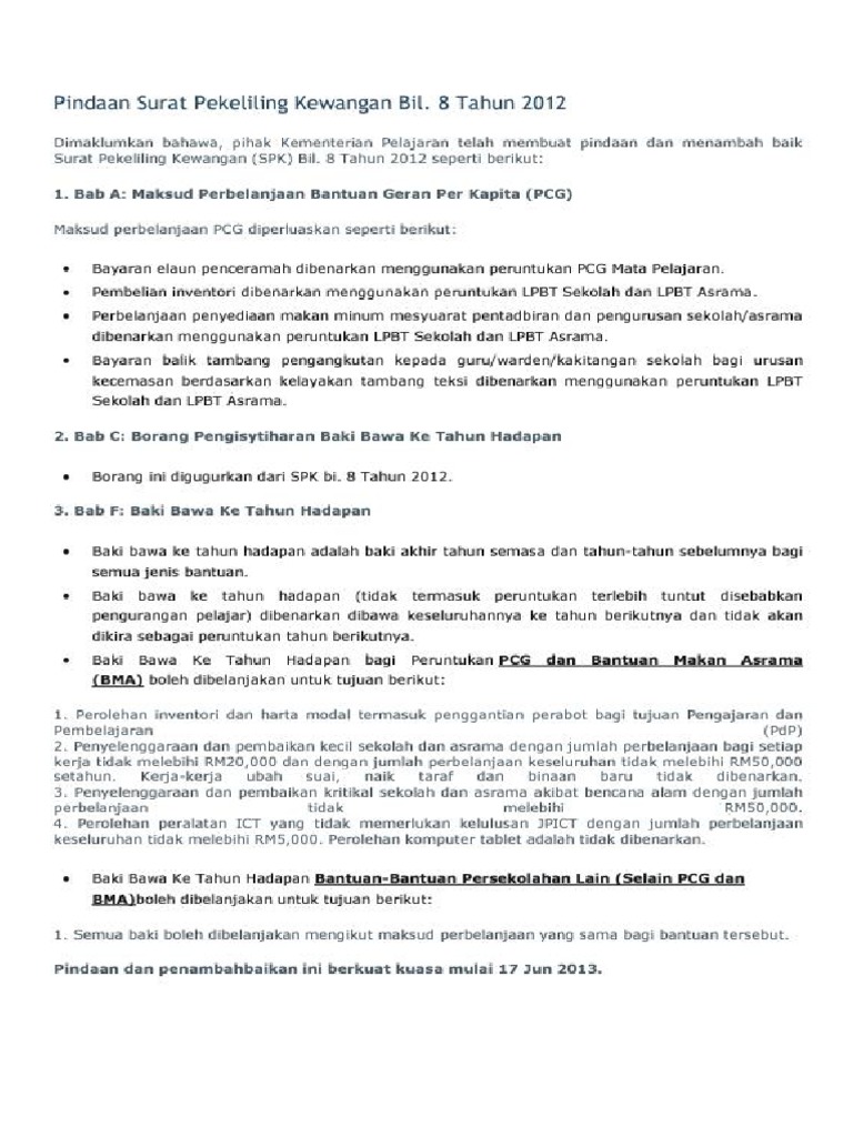 Pekeliling Bil.8 Pindaan | PDF