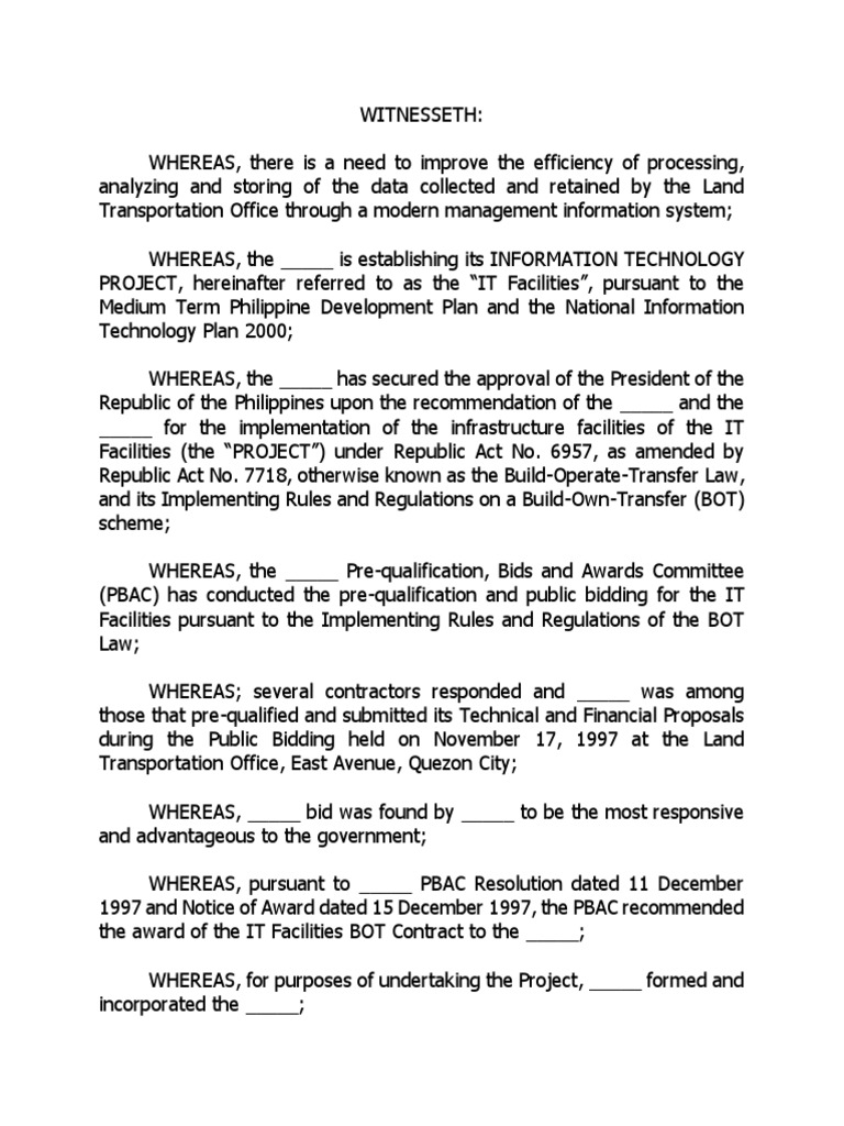 BOT Agreement Template | PDF | Indemnity | Arbitration