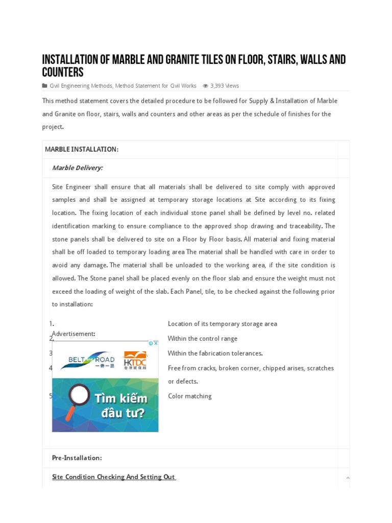 Installation of Marble and Granite Tiles On Floor, Stairs, Wall | PDF ...