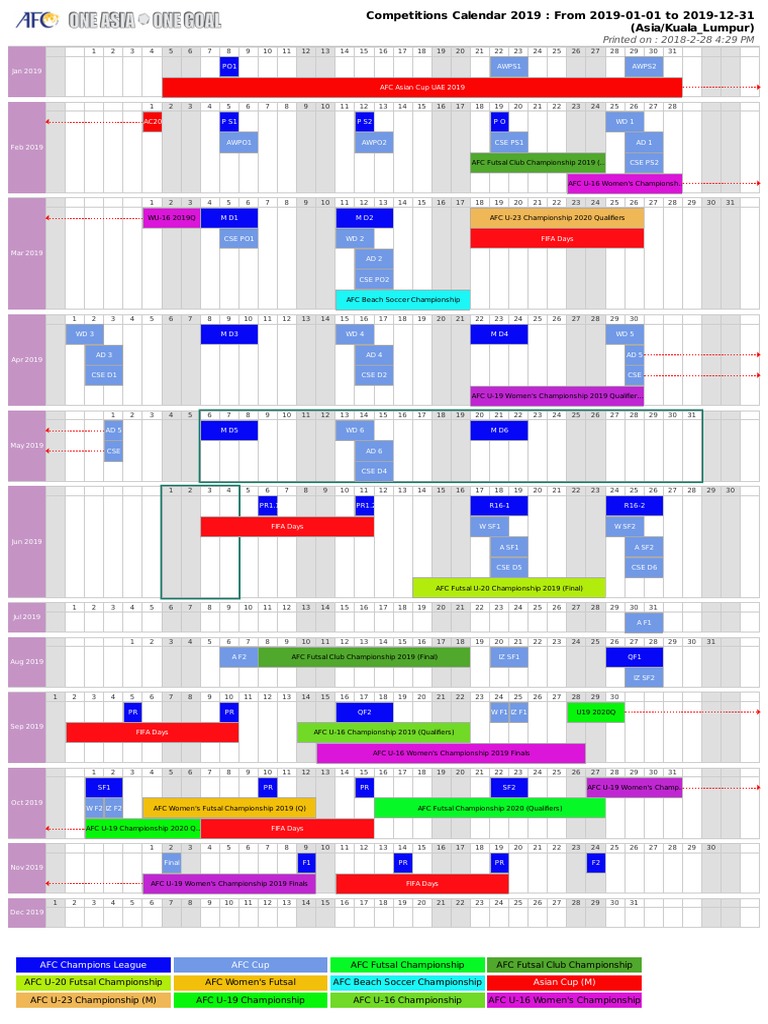 Afc Competitions Calendar 2019 | PDF | International Sports ...