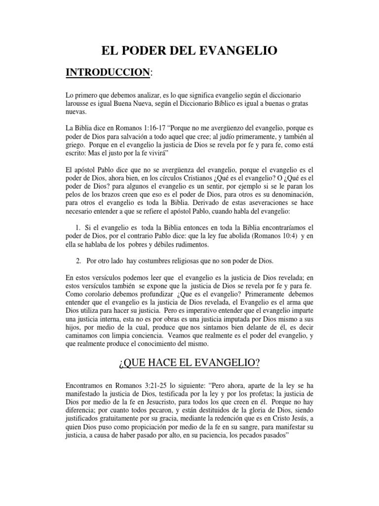 El Poder Del Evangelio | PDF | Dios en el cristianismo | Cristo (título)