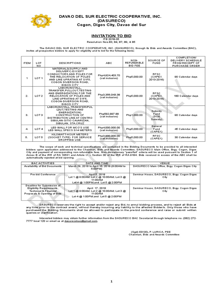 Itb 2018-05 Itb For Bac Copy - Revised | PDF | Government | Business