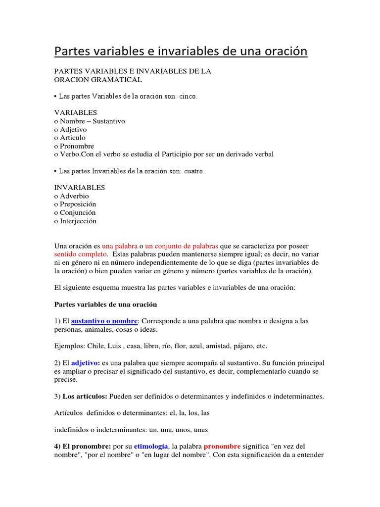 Comunicacion Partes Variables e Invariables | PDF | Sustantivo | Palabra